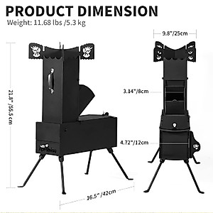 APROMISE Rocket Stove - Rocket Stove Wood Burning Portable with Free Carrying Bag and Fire Poker | Rocket Stove for Cooking, Hunting, Fishing, Picnic, Camping, BBQ | Collapsible