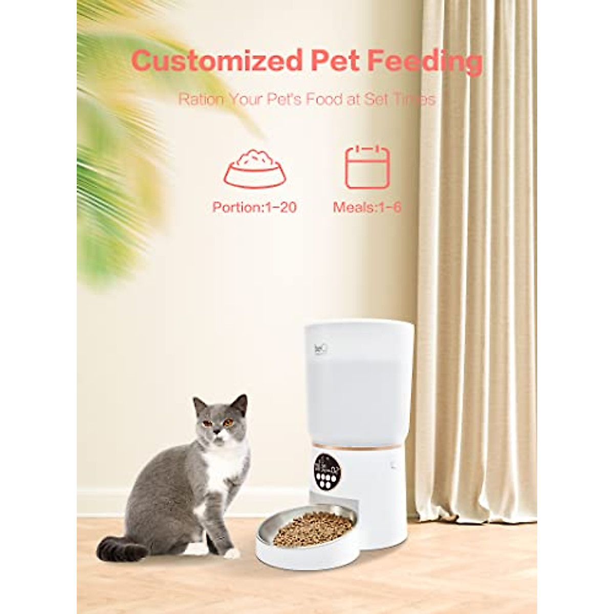 beQ 5L Automatic Cat Feeder, Timed Dog Feeder for Dry Pet Food with Stainless Steel Bowl, Twist Lock Sealed Lid and Desiccant Dag, 1-6 Meals Per Day, 20-Second Voice Recording, for Cats or Dogs.
