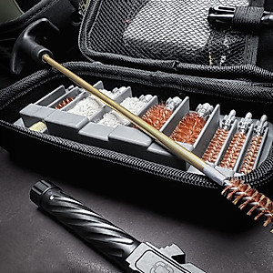 GRITR Universal Multi-Caliber Gun Cleaning Kit | 12 Ga/20 Ga/.22 Cal (223/5.56) Pistol, Rifle & Shotgun Cleaner Supplies Set w/EVA Carrying Case | Bronze Brushes, Cotton Mops, Rod, Cleaning Patches