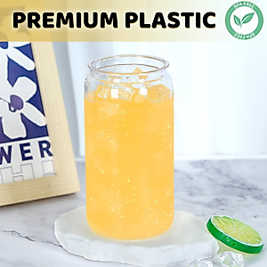 16 Oz Acrylic Plastic Can Tumbler, 6 Pack Plastic Clear Cup Beer Can, Plastic Mason Jar with Clear Lid