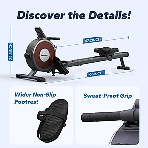 Merach Rowing Machine, Magnetic Rower Machine for Home, 16 Levels of Quiet Resistance, Dual Slide Rail with Max 350lb Weight Capacity, App Compatible with LCD Monitor, Q1S