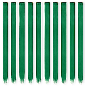 FESHFEN Green Clip in Hair Extensions Colored Hair Extension 10 PCS Highlight Hair Piece Straight Clip in Hairpieces for Women Christmas 22 inch