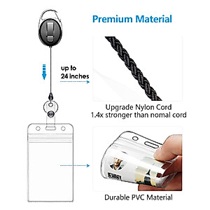 KTRIO 2 Pack Retractable Badge Holders, ID Badge Holders with Heavy Duty Carabiner Reel Clip, Vertical Style Clear ID Card Holders with 28 inches Kevlar Pull Cord