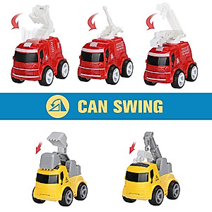 Hautton Diecast Car Vehicles Toy Set, Mini 4 Engineering Vehicles and 4 Fire Trucks Alloy Metal Model Cars Playset Toy Cars Gift for Age 3+ Boys Kids Children