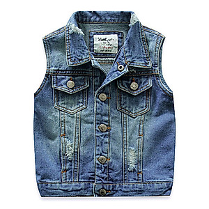 Little Boys Girls Spring Autumn Denim Vest Jacket Waistcoat Top Style2 Blue 120