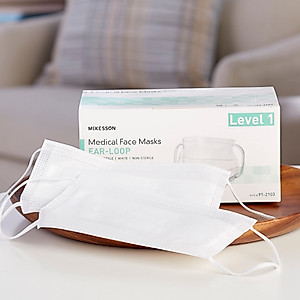 McKesson Medical Face Masks, Level 1 - Pleated with Ear Loops, Non-Sterile, White - One Size Fits Most Adults, 7 in x 3.75 in, 50 Count, 1 Pack