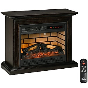 HOMCOM 31" Electric Fireplace with Dimmable Flame Effect and Mantel, Freestanding Space Heater with Log Hearth and Remote Control, 1400W, White