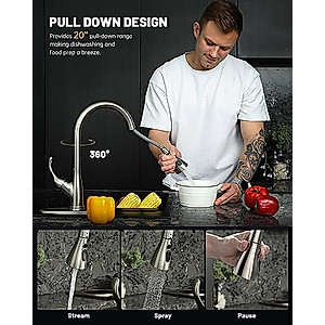 APPASO Pull Down Kitchen Faucet with Sprayer Stainless Steel Brushed Nickel - Single Handle Commercial High Arc Pull Out Spray Head Kitchen Sink Faucets with Deck Plate, Grifos De Cocina