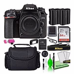 Nikon D7500 20.9MP DSLR Digital Camera (Body Only) (1581) Deluxe Bundle Kit with Sandisk 64GB SD Card + Large Camera Gadget Bag + Spare EN-EL15 Battery + Camera Cleaning Kit + More