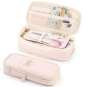 EASTHILL Big Capacity Pencil Case Large Pencil Pouch Stationery Pen Bag for Teen Girls-Pink