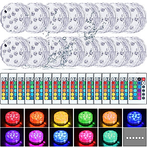 Hortsun 16 Pack Submersible LED Lights with Remote Waterproof Pool Underwater LED Light Battery Operated Bathtub Light 16 Color Changing Lamp for Tub Pool Pond Vase Aquarium Decoration