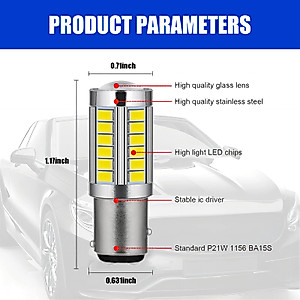 UGSHY 4 Pack Car LED Turn Tail Brake Signal Light, 1157 33SMD Super Bright Light Bulbs, Reversing Light, 12V Interior RV Camper Trailer Lighting Back Up Reverse Lights (White) (UGLED1606WH-1157-4PS)