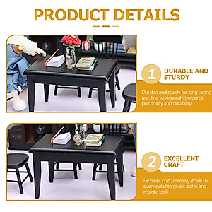 Black Chairs 5Pcs Miniature Table and Chairs, Mini Dining Table Set for 4, Doll House Black Wooden Table Chairs Miniature Furniture and Accessories Furniture