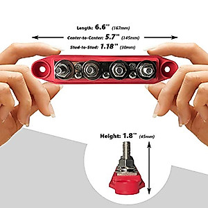 MGI SpeedWare 4-Post Power Distribution Block Busbar 5/16" Studs with Cover, 250 AMP Rating for Automotive, Marine, and Solar Wiring (Red)