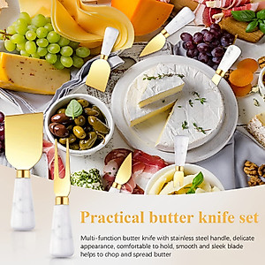 10 Pcs Gold Cheese Knife Set with Ceramic Marble Handle White Cheese Knife Spreader Set Charcuterie Utensils Stainless Steel Marble Knife Set Butter Spatula Knives Cutter Slicer Fork for Wedding Party