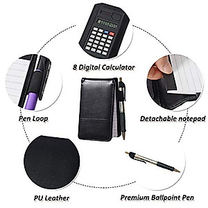 Lemical Mini Memo Pad with Calculator A7 Pocket Notepad Holder Set with 80 Lined Sheets PU Leather Cover Journal Notebook Working Small Notebook for Office Working Study
