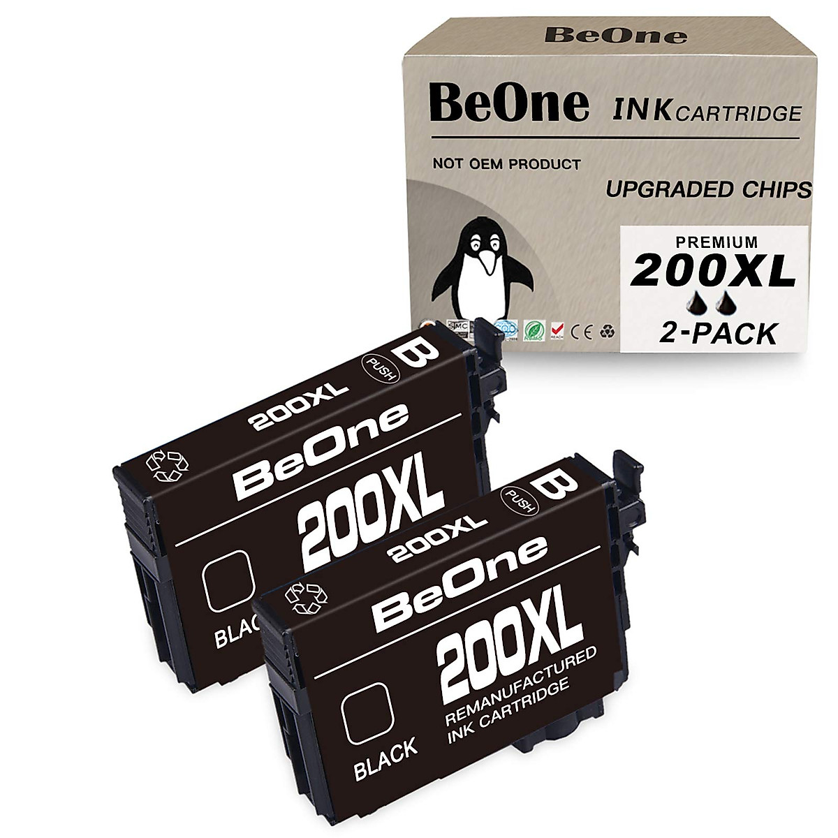 BeOne Remanufactured Ink Cartridges Replacement for Epson 200XL T200XL for Expression Home XP-200 XP-300 XP-310 XP-400 XP-410 Workforce WF-2520 WF-2530 WF-2540 Printer (2 Black)