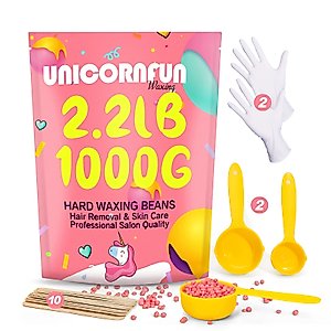 Unicornfun Hard Wax Beads for Hair Removal, 2.2LB Wax Beans with Two Measuring Spoons, Brazilian Bikini Beads Waxing at Home Wax for Face Body Legs Underarms Women Men