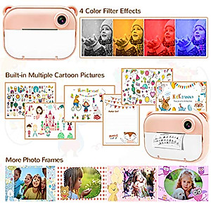 Joytrip Kids Instant Print Camera, Kids Camera with 2.4” HD Large Screen LCD, Zero Ink Digital Camera with Thermal Printing Paper and Cartoon Stickers, 3-14 Years Old Children Toy Learning Camera