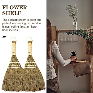 2pcs Small Natural Whisk Broom Sweeping Hand Handle Broom Asian Thai Duster Whisk Broomstick Straw Soft Broom for Cleaning Dustpan Desktop L Hand Broom