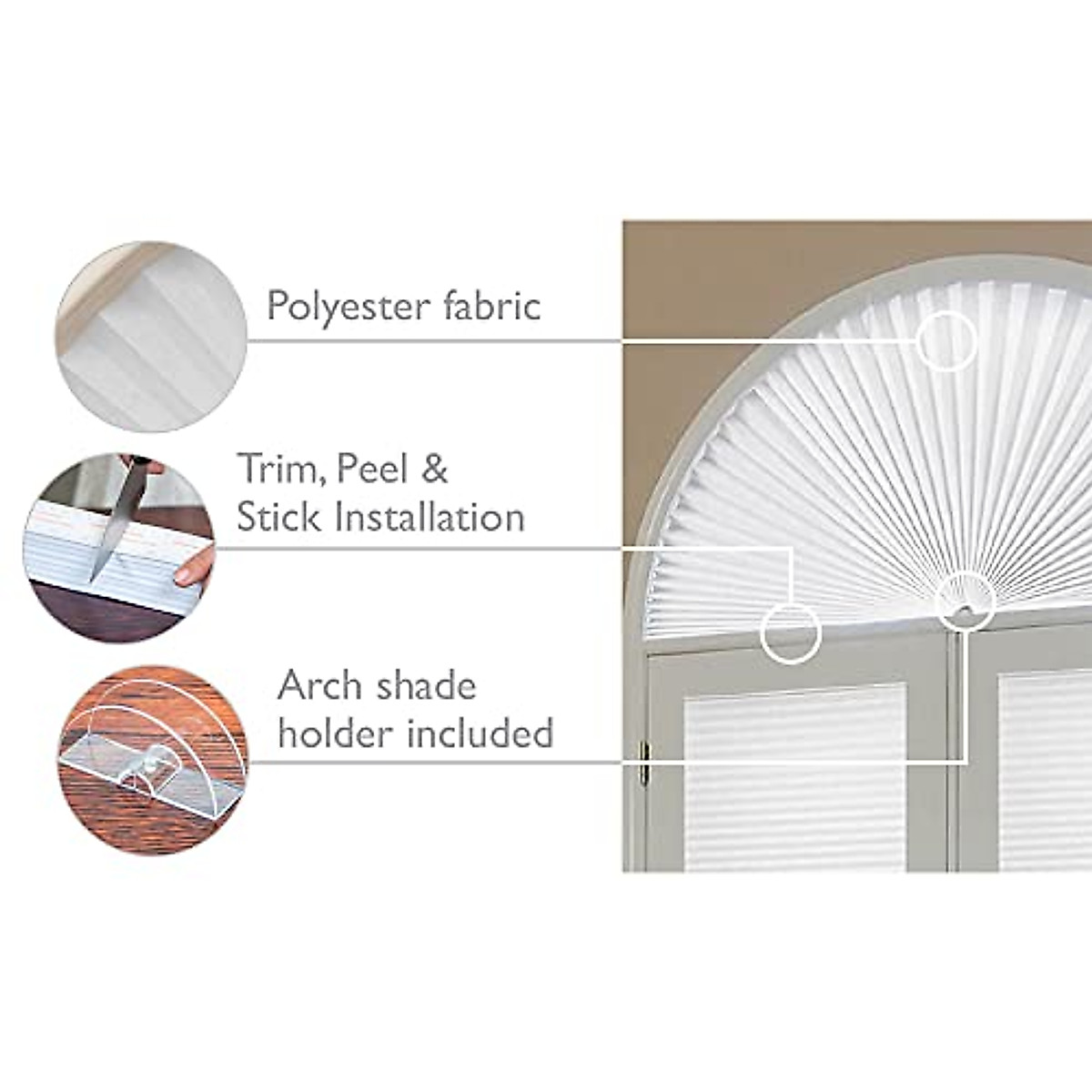 Redi Shade No Tools Original Arch Light Blocking Pleated Fabric Shade White, 72 in x 36 in