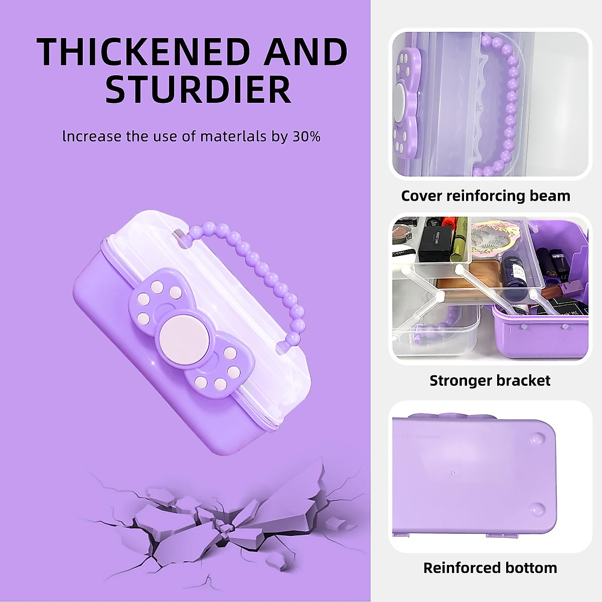 Rictine 10.6in 3-Layer Multipurpose Storage Box Art Craft Organizer Storage Box Kids Clear Plastic Portable Storage Box/Tool Box with Handle for Sewing,Cosmetic,Medicine,Nail,Hair Accessories