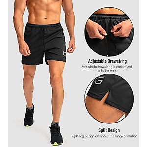 G Gradual Men's Running Shorts with Zipper Pockets Quick Dry Gym Athletic Workout 5" Shorts for Men (Black, Large)
