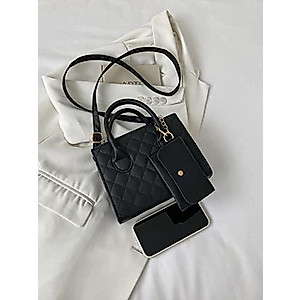 SHENHE Women's Quilted Leather Top Handle Totes Shoulder Square Bag Handbags with Wallet Black One Size
