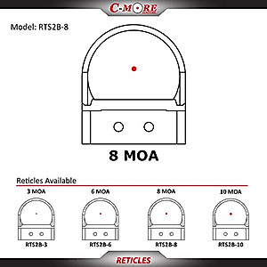 C-MORE Systems Micro Red Dot Sight RTS2B V5 Plus Rail Mount, 8 MOA, 1x Magnification, Made of Aircraft Grade Aluminum, Ultra Bright, All Weather, Waterproof, Lightweight, Matte Black Finish