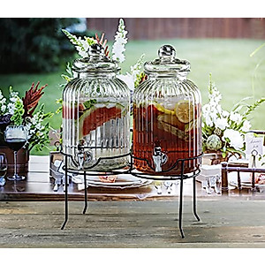 Style Setter Canyon Beverage Dispenser Set of 2 Cold Drink Dispenser w/ 1.3-Gallon Capacity each Glass Jug, Metal Rack & Leak-Proof Acrylic Spigot Great for Parties, Weddings & More