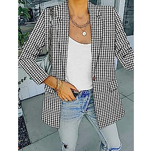 CRAZY GRID Women Casual Business Blazer Professional Work Blazer Jacket Ladies Stretch Long Sleeve Fashion Suit Jacket Plus Size XL Houndstooth