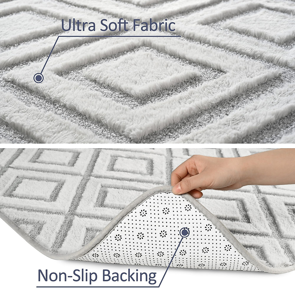 ST. BRIDGE Soft Grey Rugs for Bedroom 4x5.3 Feet, Geometric Memory Foam Rugs for Living Room, Fluffy Checkered Shaggy Area Rug for Girls Kids Dorm Room, Non-Slip Washable Modern Indoor Carpet