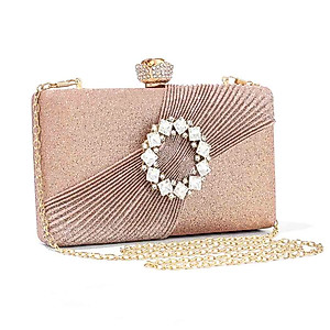 Yokawe Women Evening Bag Glitter Pleated Clutch Purse Rhinestone Handbags for Bridal Wedding Prom Party (Champagne)