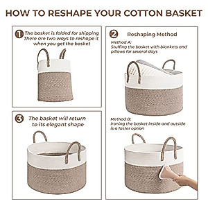 INDRESSME Cotton Rope Basket Extra Large Woven Basket for Blankets Toy Basket Baby Laundry Basket with Big Handles Rope Hamper Storage Bin for Organizer Toy Pillow Living Room, 21 D x 14 H Inches