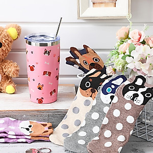 Sliner Dog Lover Gifts for Women 20 oz Pet Mom Gift Set Lid Straw Cup 5 Pairs Cute Socks and Best Dog Mom Ever Keychain for Women, Friend Birthday Mother's Day