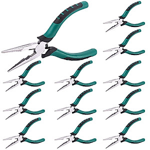 ZEONHEI 12 PCS 6.5 Inch Spring Needle Nose Pliers, Heavy Duty Steel Nose Side Cutting Pliers Nonslip Rubber Handle Wire Cutter for Crimping Looping Shearing