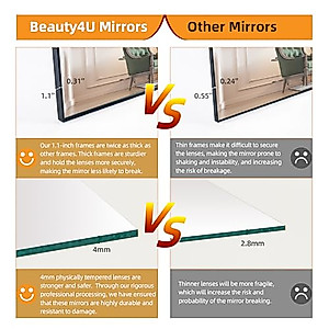 Beauty4U Beveled Edge Full Length Floor Mirror, 59" x 16" Free Standing Hanging or Leaning Body Mirror, Wall-Mounted Mirror Dressing Mirror for Bedroom, Bathroom, Black