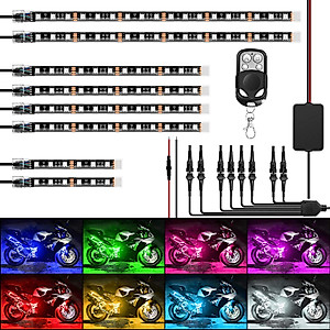 Nilight 8PCS Motorcycle RGB Led Light Kit Waterproof Multi-Color Atmosphere Lights Lamp with 4Key RF Wireless Remote for Harley Davidson Honda Kawasaki Suzuki, 2 Years Warranty (TL-42)