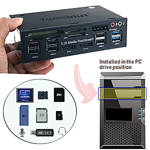 Tccmebius TCC-QL5E 5.25 Inch PC Multifunction Dashboard Media Front Panel, with SATA e-SATA Dual USB 3.0 6 Port USB 2.0 Audio Ports and Five-in-one Card Reader