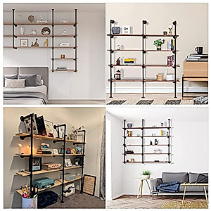 Pynsseu Industrial Iron Pipe Shelf Wall Mount, Farmhouse DIY Open Bookshelf, Pipe Shelves for Kitchen Bathroom, bookcases Living Room Storage, 3Pack of 5 Tier.