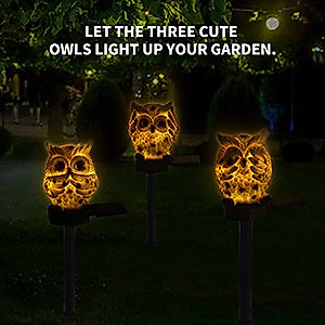 LIGHTSHINE Mini Owl Decor Outdoor Figurine Lights, IP44 Waterproof Solar Pathway Stake Lights, Solar Garden Decorations Lights, Outdoor Decorative Landscape Path Lights (3 Count)