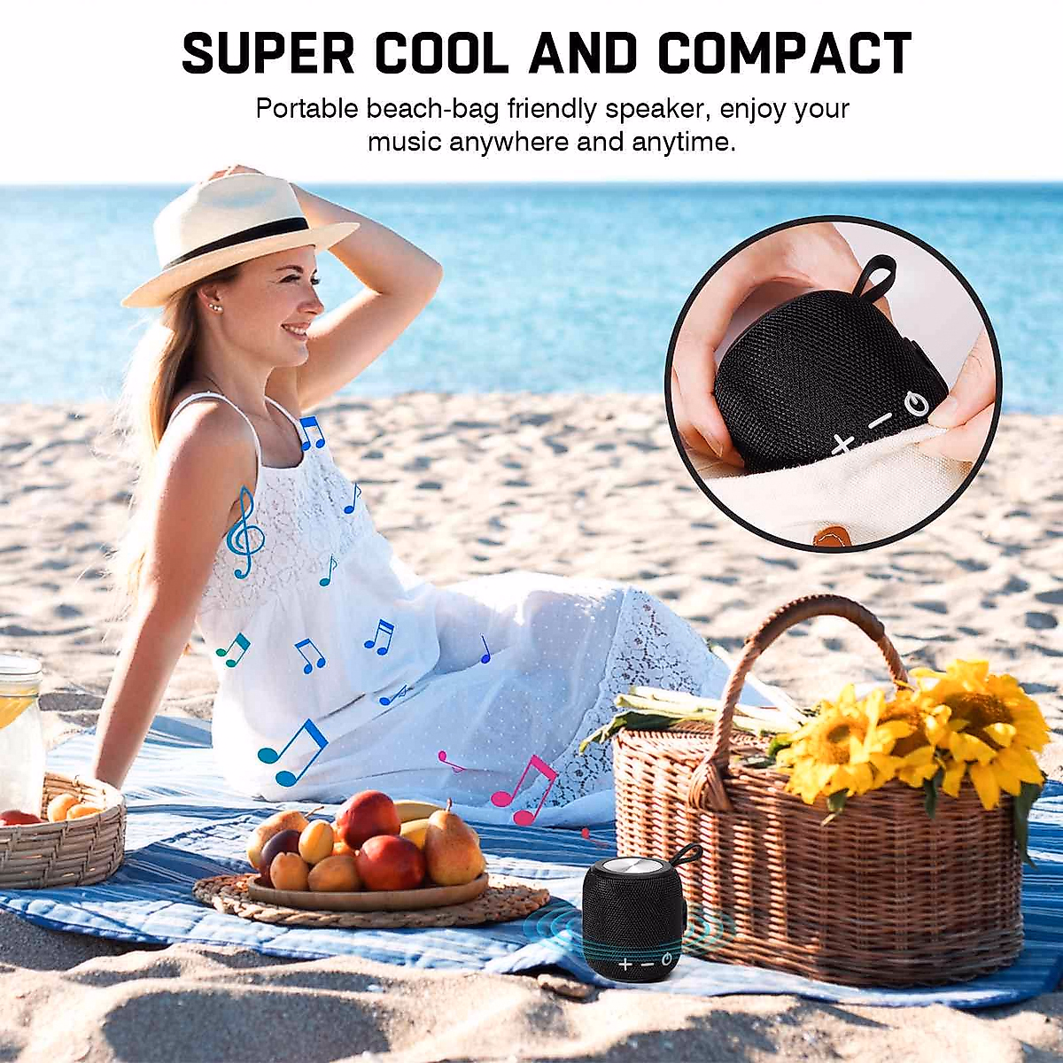 Bluetooth Speaker: Powerful Stereo Sound, IPX7 Waterproof, True Wireless Stereo Pairing, Portable Design, Latest Bluetooth V5.2 - Perfect for LG K31, Beach, Outdoor, Home, Parties& More - Black