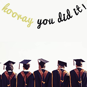 Hooray You Did It Banner, We are So Proud of You, Congrats Grad 2025, 2025 Graduation Party Decorations, Gold Black Glitter.