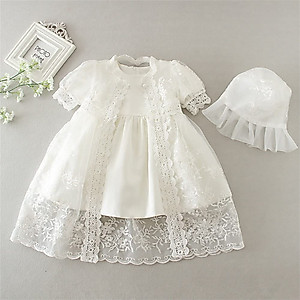 Coozy Baby Girl Christening Baptism Gowns Toddler Princess Wedding Special Occasion Dress 3Pcs Outfits (Ivory, 6M/6-12months)