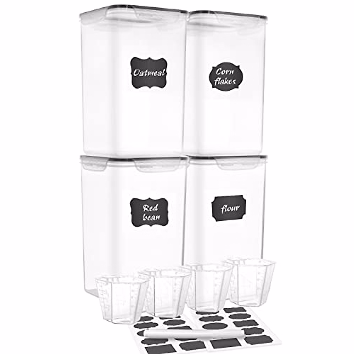 M MCIRCO Extra Large 7qt / 6.5L/220oz Tall Food Storage Containers, WIDE & DEEP, 4-Piece BPA Free Plastic Airtight Kitchen Pantry Storage Containers for Flour, Sugar, with 4 Measuring Cups,20 Labels