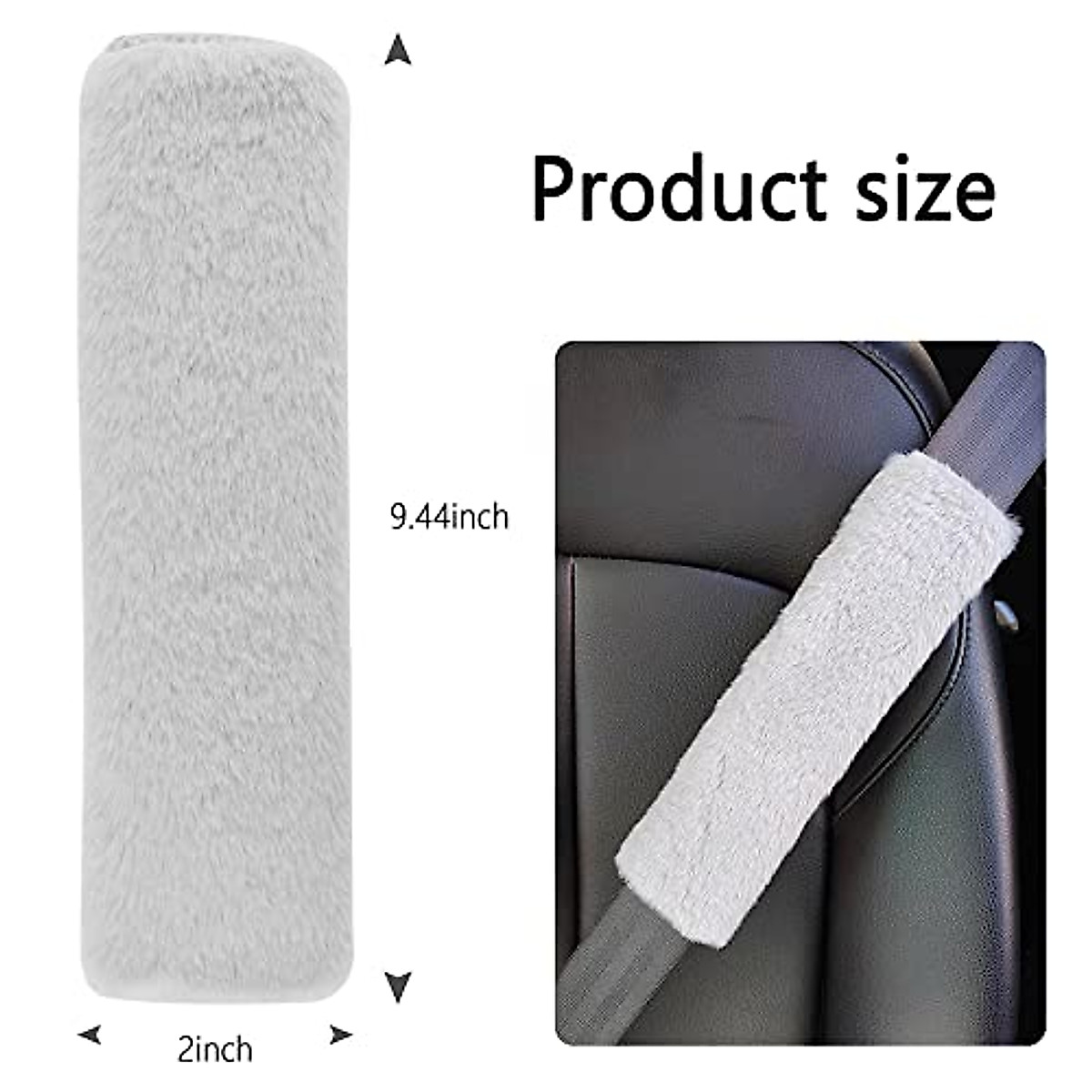 2PCS Fluffy Seat Belt Cushion - Extra Soft Rabbit Faux Fur for Seatbelt Covers - Great for Cold Weather,Car Seat Strap and Backpacks Comfort (Grey)