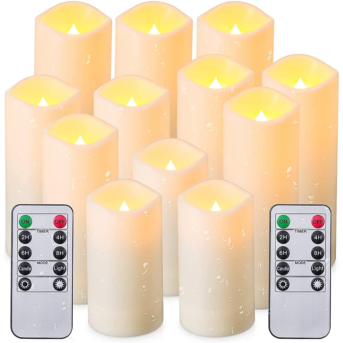 YIIA Flameless Candles Waterproof Outdoors & Indoors, Battery Candles with Remote Timer, Decorative Remote Led Candles (D 2.2''xH 4'' 5'' 6'' 7'') - 12 Pack