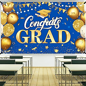 XtraLarge, Congrats Grad Banner - 72x44 Inch, Blue and Gold Graduation Decorations 2023 | Graduation Banner for Class of 2023 Decorations | Graduation Backdrop, Blue Graduation Party Decorations 2023