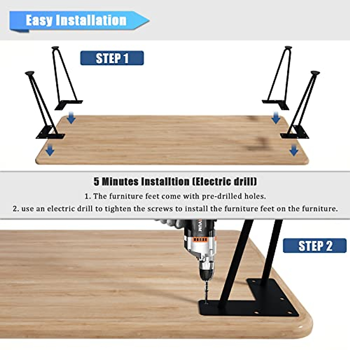 DonYoung Hairpin Legs 16", Coffee Table Legs Set of 4 Metal Furniture Legs, Mid Century Modern Style Table Legs for Nightstand Sofa Bench, Rubber Floor Protectors Included, Black