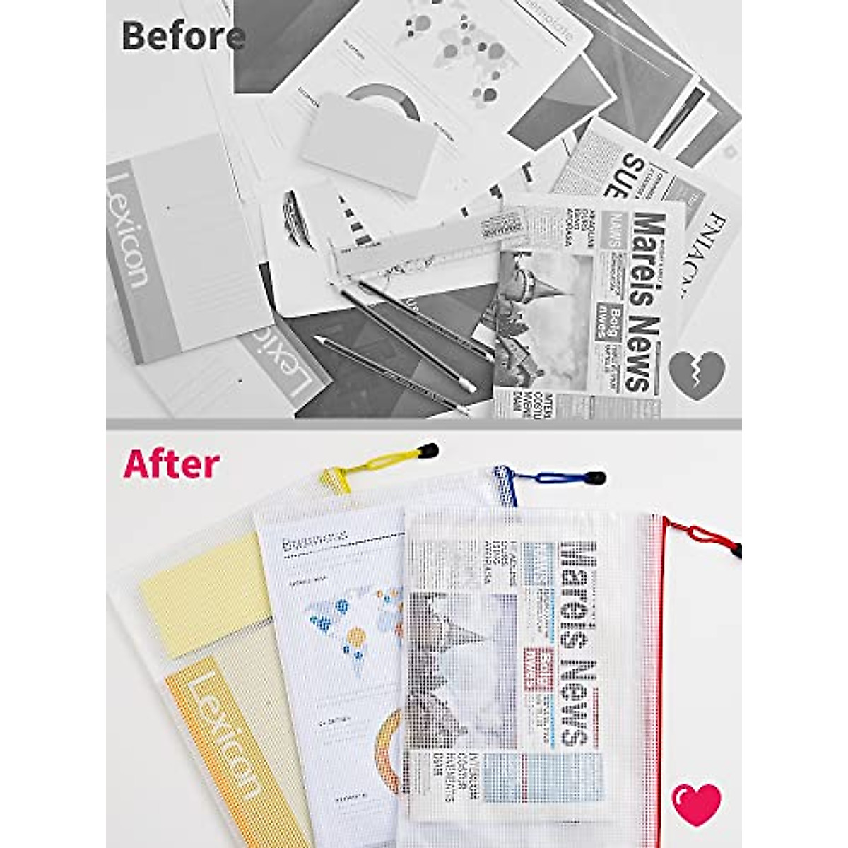 JARLINK 10 Pcs A3 Mesh Zipper Document Pouch, 10 Colors, Waterproof Plastic File Pouches for Organizing School and Office Supplies, Cosmetics, Travel Accessories